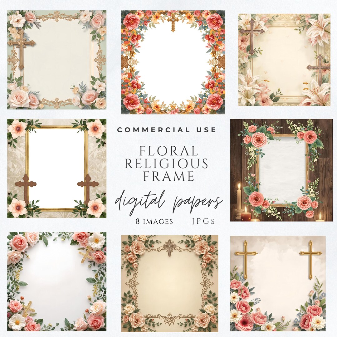 Religious Floral Frame Backgrounds –christian Wedding Digital Papers ...