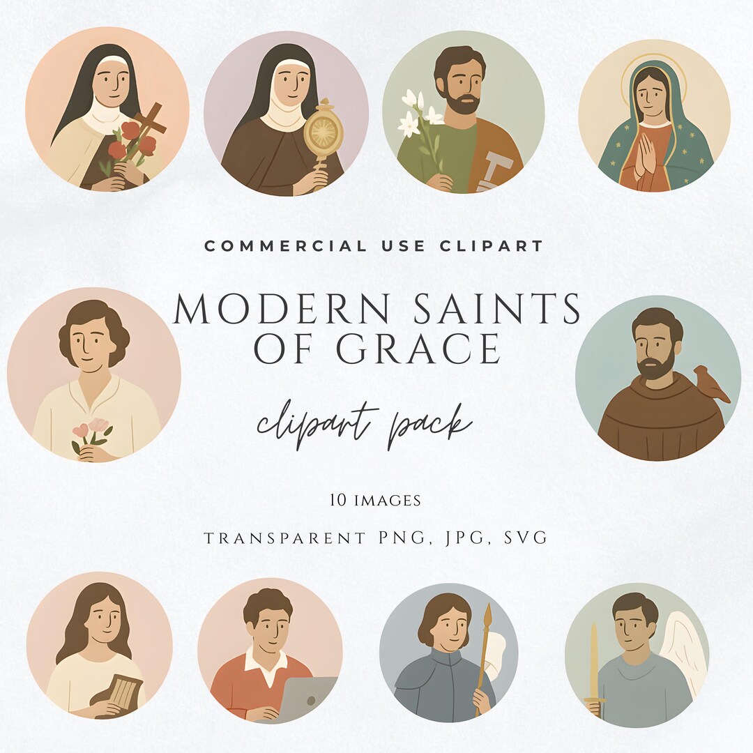 Catholic Saint Clipart Bundle | Modern Saints of Grace PNG Stickers ...