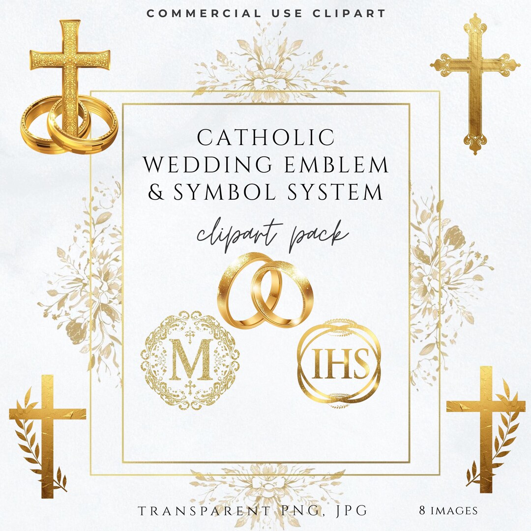 Catholic Wedding Symbols Clipart PNG | Gold Christian Wedding Emblems ...