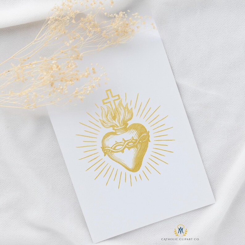 Sacred Heart of Jesus Clipart IHS Catholic Vintage Gold Sepia Religious ...