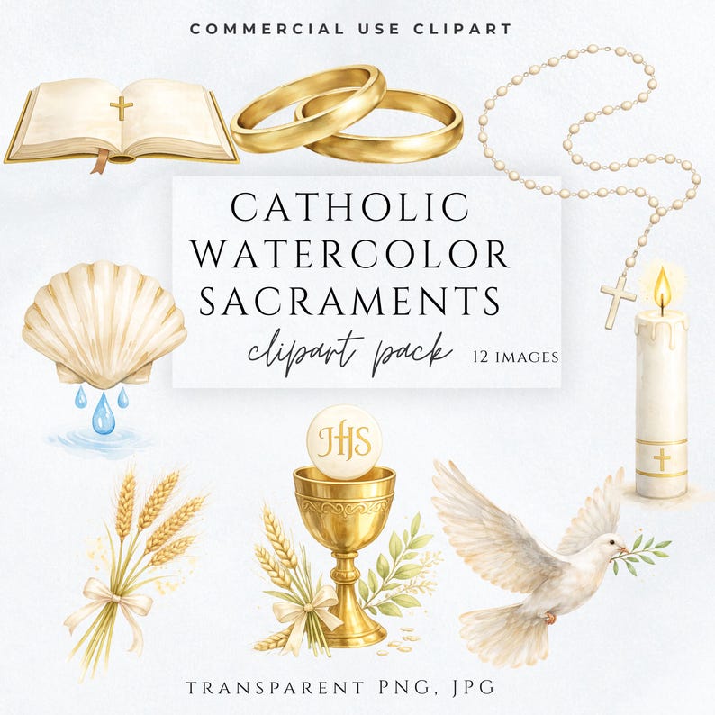 Catholic Watercolor Sacraments Clipart | Baptism First Communion ...