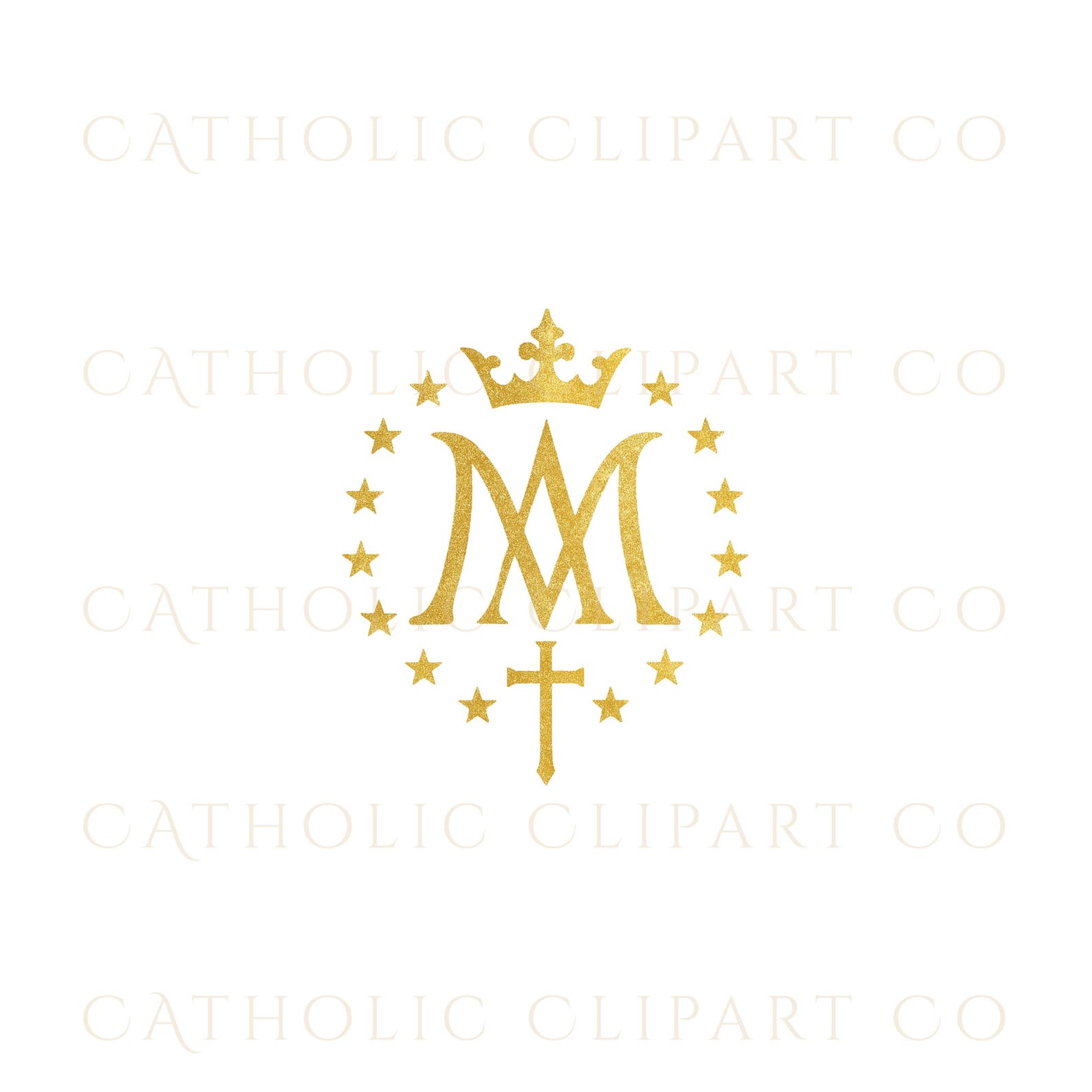 Auspice of Mary Clipart Pack, Gold Marian Monogram PNG SVG, Catholic ...