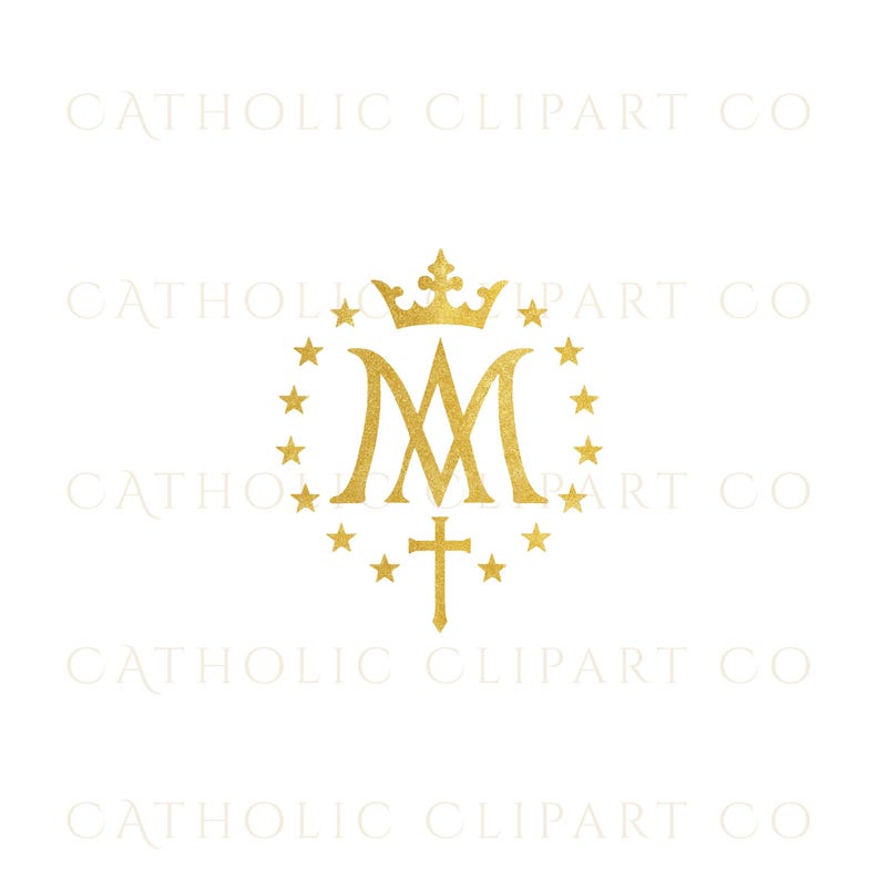 Auspice of Mary Clipart Pack, Gold Marian Monogram PNG, Catholic Symbol ...