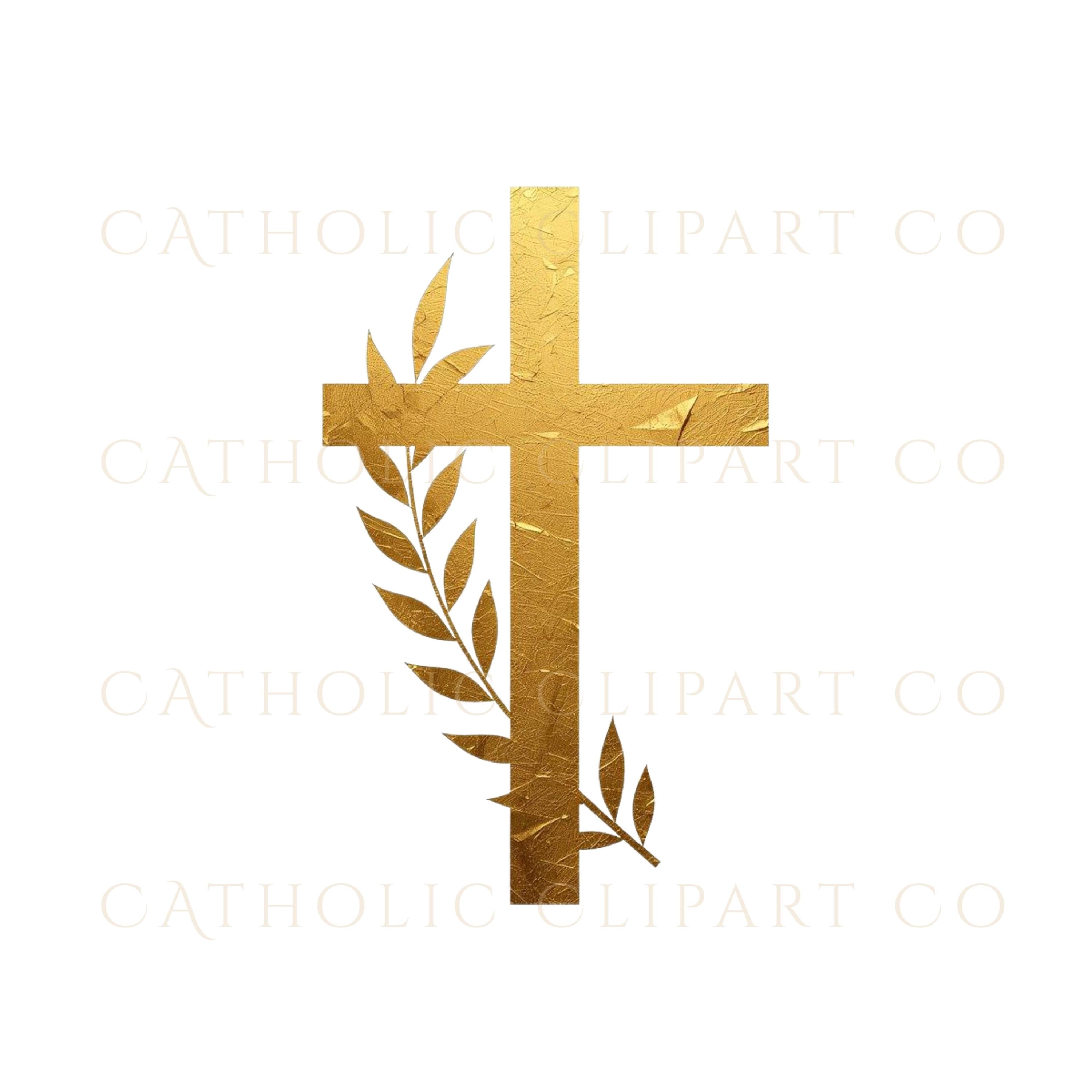Gold Cross Clipart PNG | Catholic & Christian Olive Branch Crosses ...
