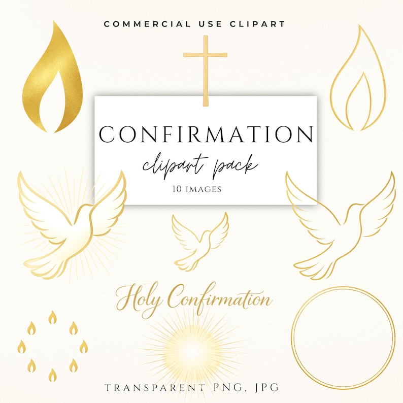Confirmation Clipart Pack, Catholic Holy Confirmation Gold Dove Flame ...