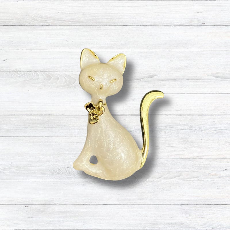 Vintage Cat Brooch Golden - Etsy