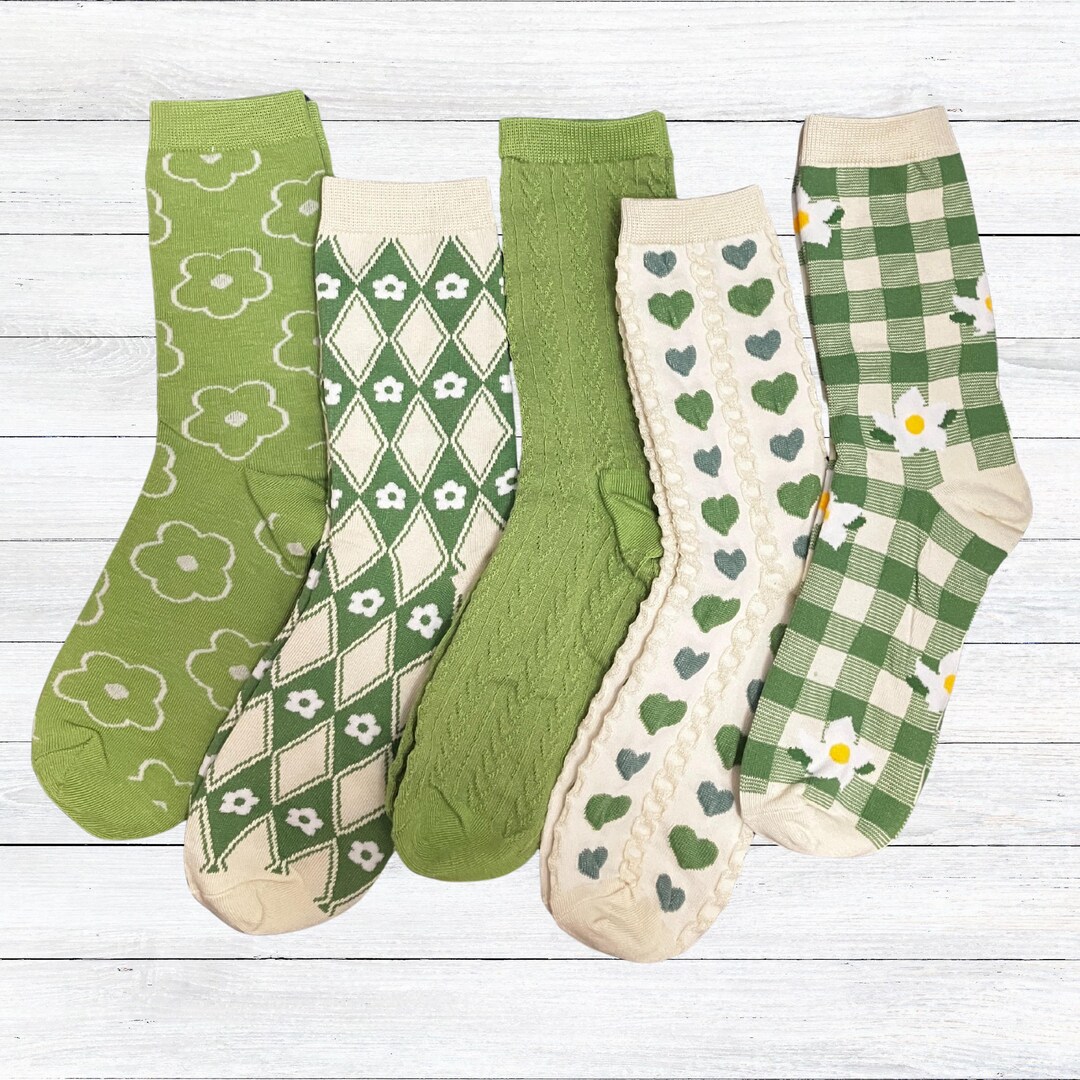 Women's Ditsy Floral Hearts Gingham Argyle Pattern Socks, Mid-calf ...
