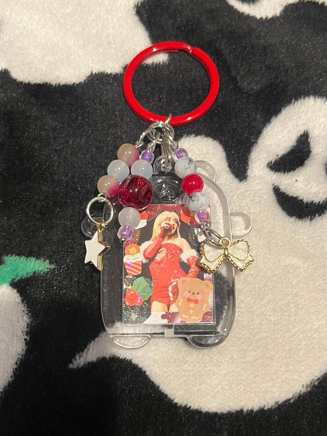 Sabrina Carpenter Bear Shaped Photo Card Keychain, Handmade Beaded ...