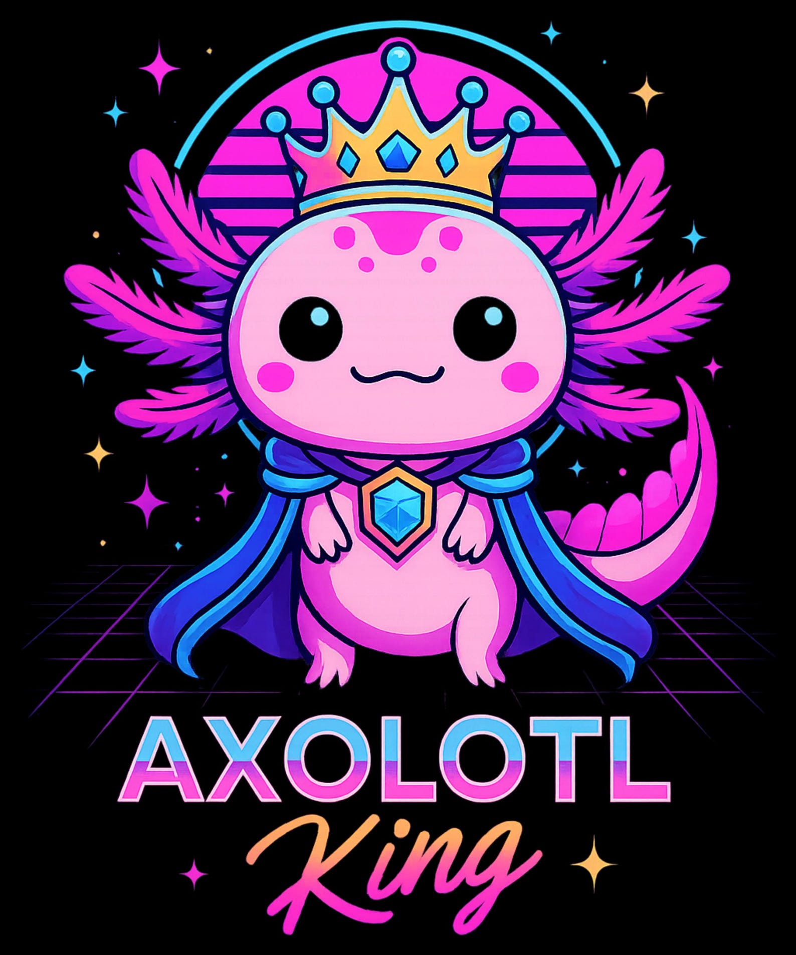 Axolotl King PNG Bundle | Kawaii Crowned Axolotl Mascot Clipart | Cute ...