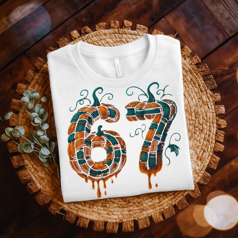 67 Drippy Pumpkin Number PNG, Teal Orange Hand-drawn Textured PNG ...