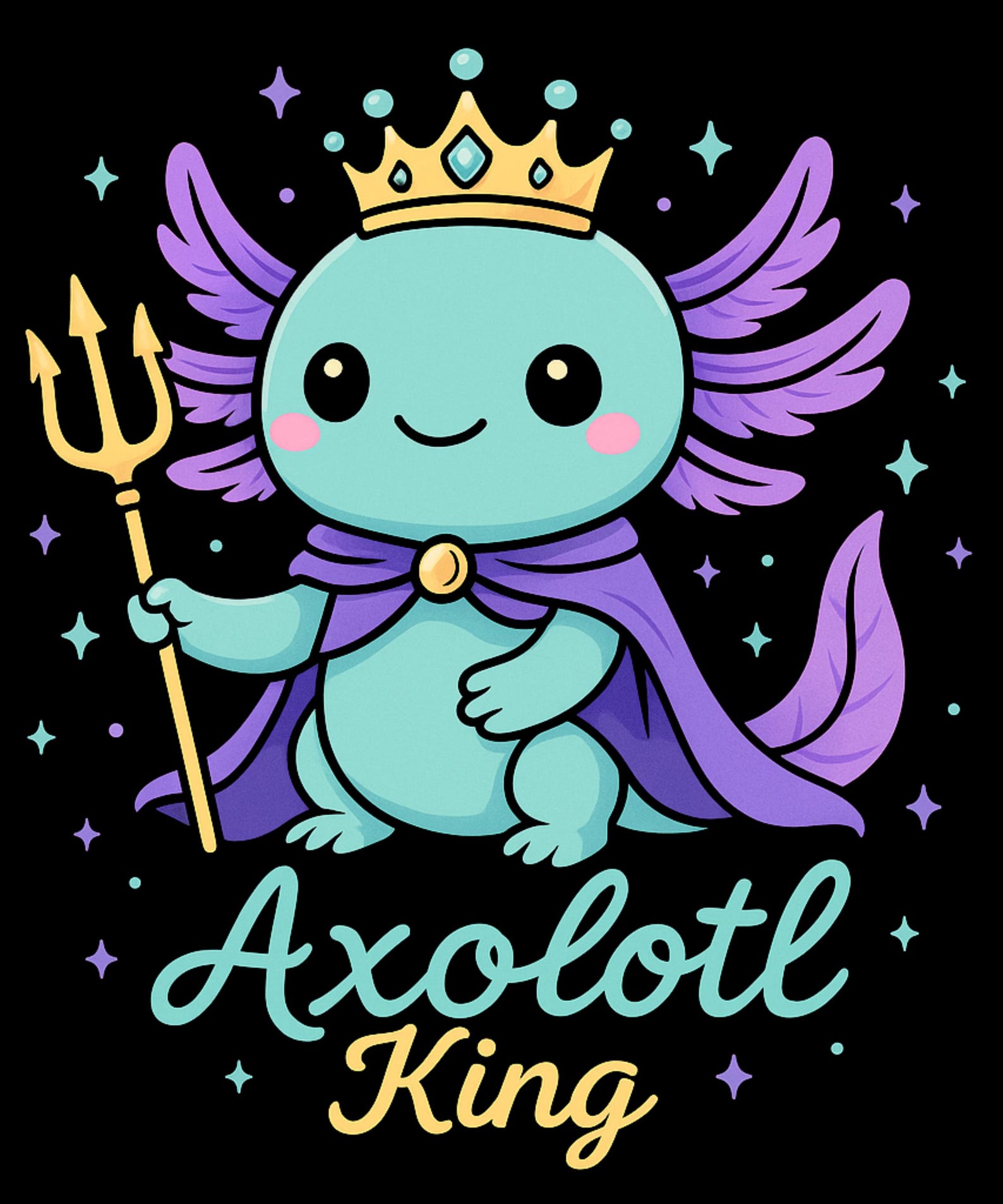 Axolotl King PNG Bundle | Kawaii Crowned Axolotl Mascot Clipart | Cute ...