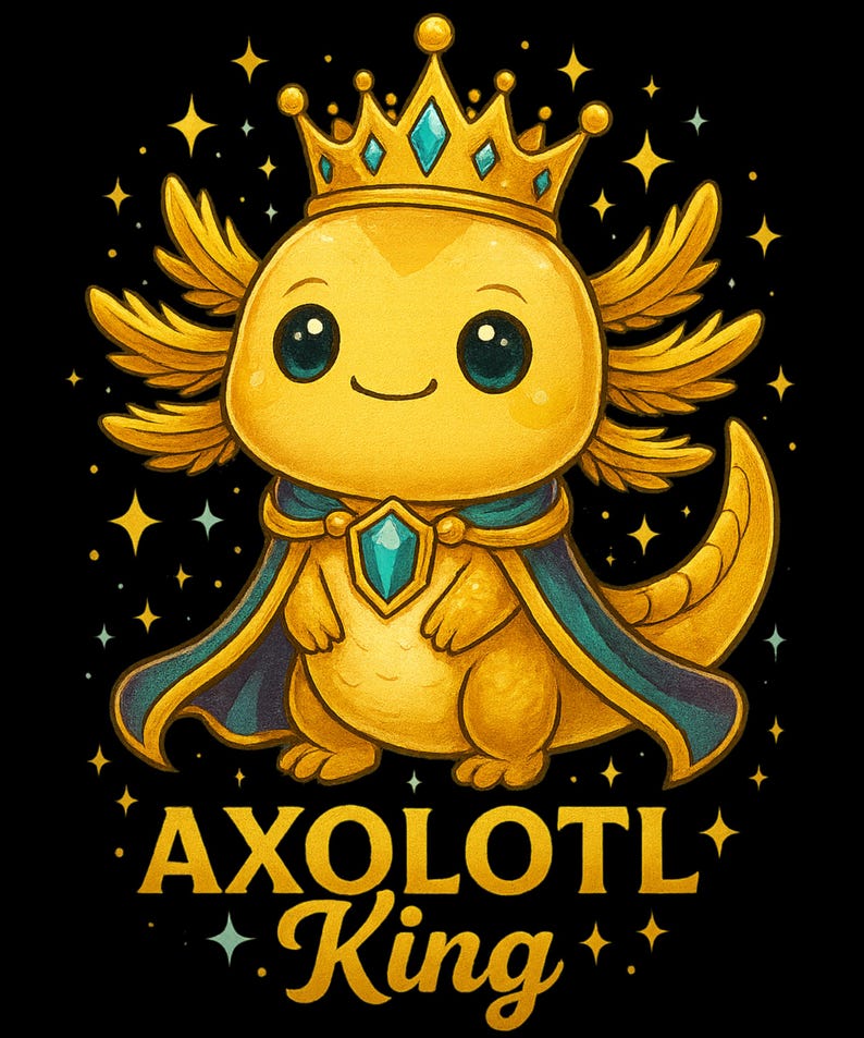 Axolotl King PNG Bundle | Kawaii Crowned Axolotl Mascot Clipart | Cute ...