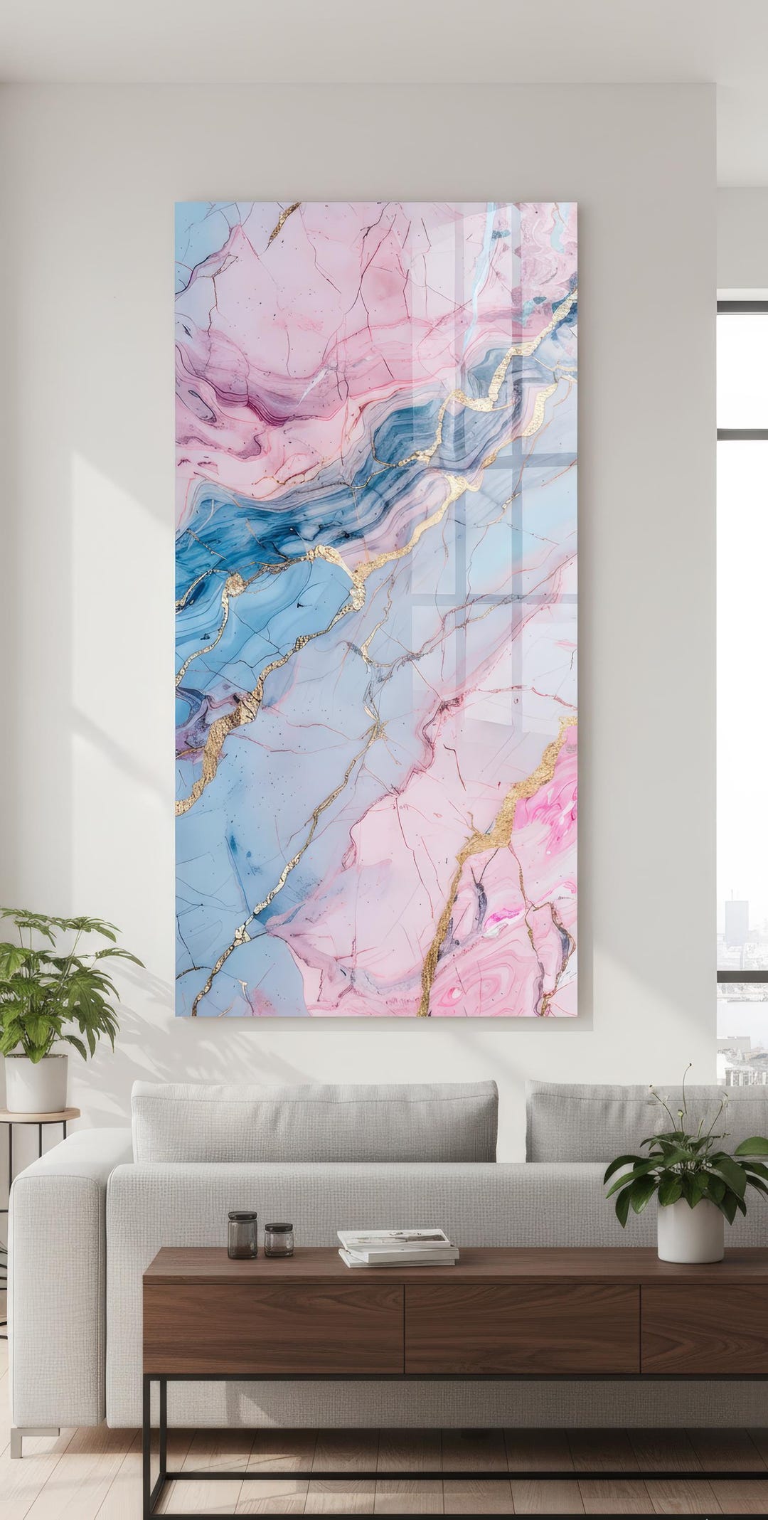 Pink Marble Tempered Glass Wall Art, Modern Home Decor - Etsy