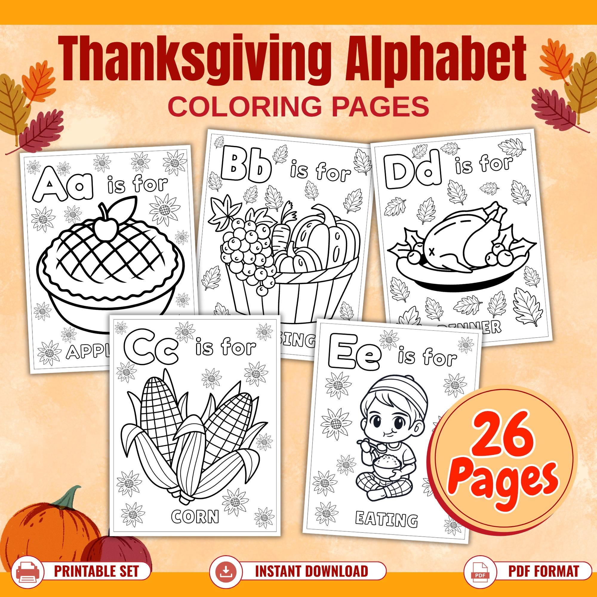 Thanksgiving Alphabet Coloring Pages for Kids | Fun Printable ...
