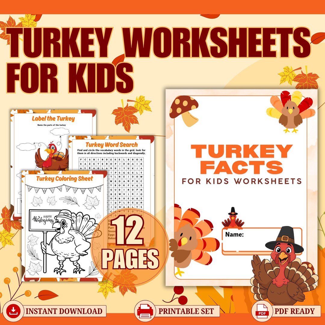 Thanksgiving Turkey Facts Worksheet Pack for Kids | Fun Printable ...