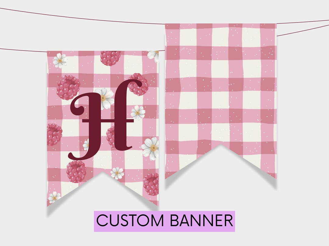 Custom Banner Pink Gingham Raspberry Theme: Printable Party Decor (PDF ...