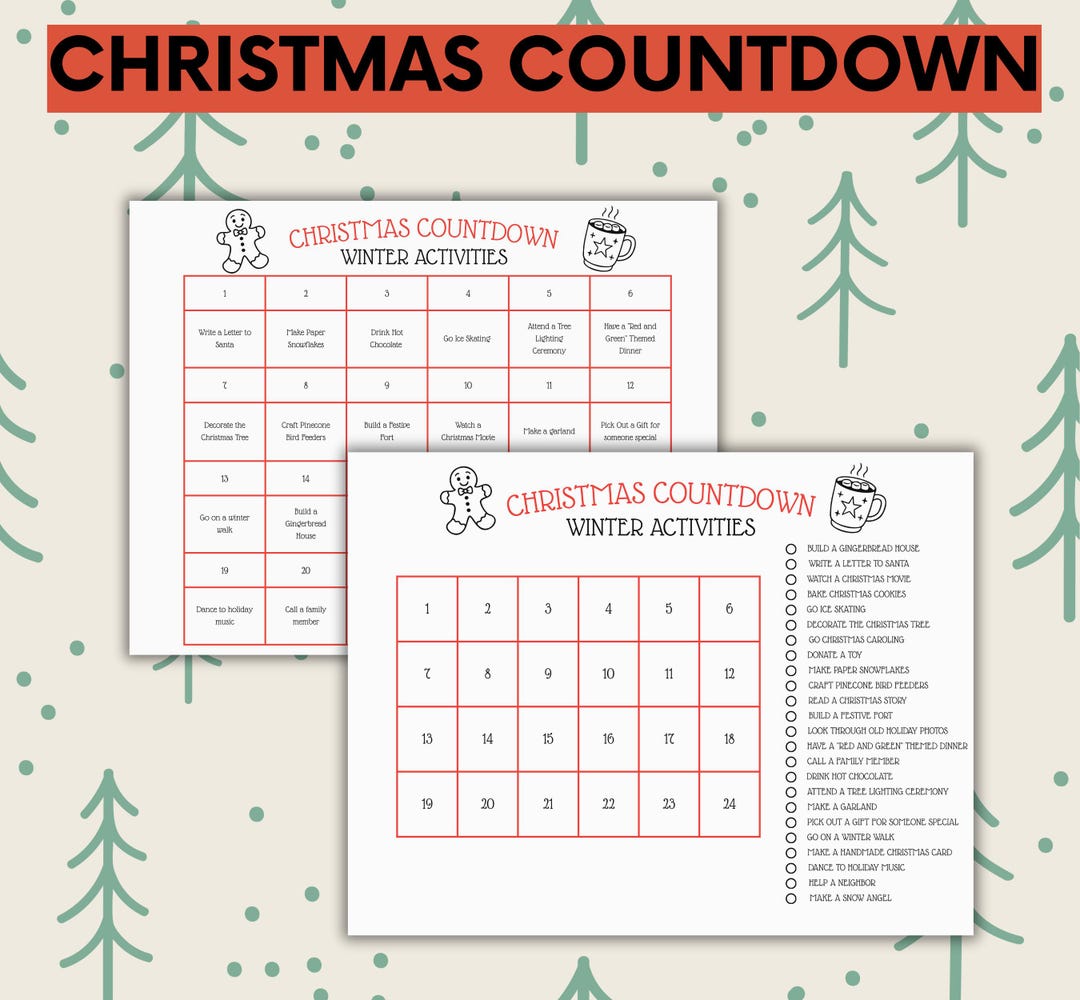 24 Days of Christmas Countdown, Printable Advent - Etsy
