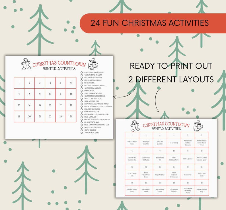 24 Days of Christmas Countdown, Printable Advent - Etsy