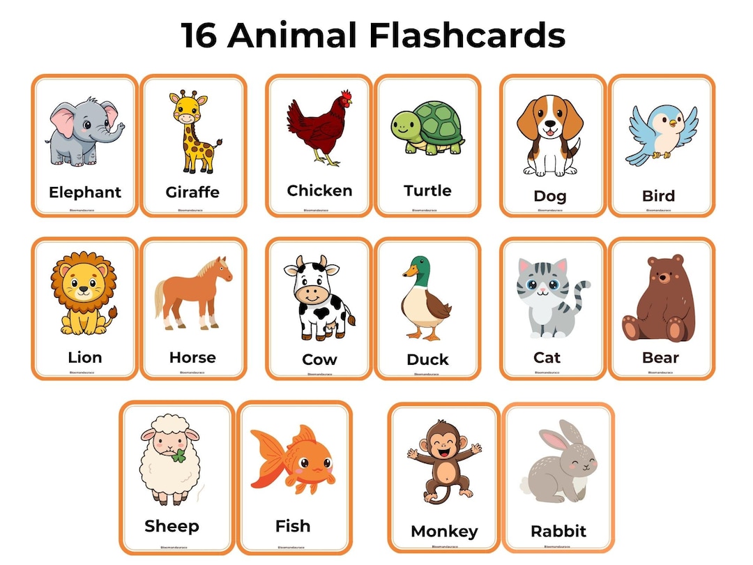 Animal Flashcards Printable Toddler Learning Cards Montessori Preschool ...