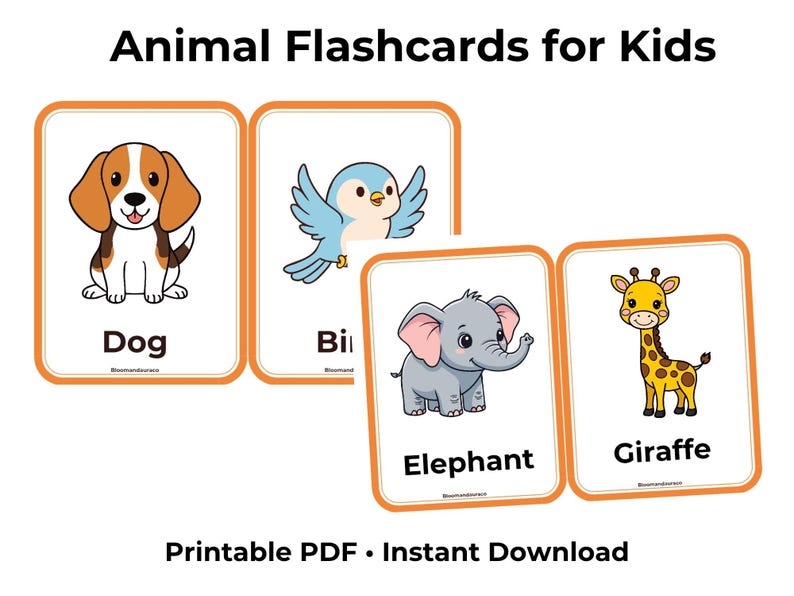 Animal Flashcards Printable Toddler Learning Cards Montessori Preschool ...