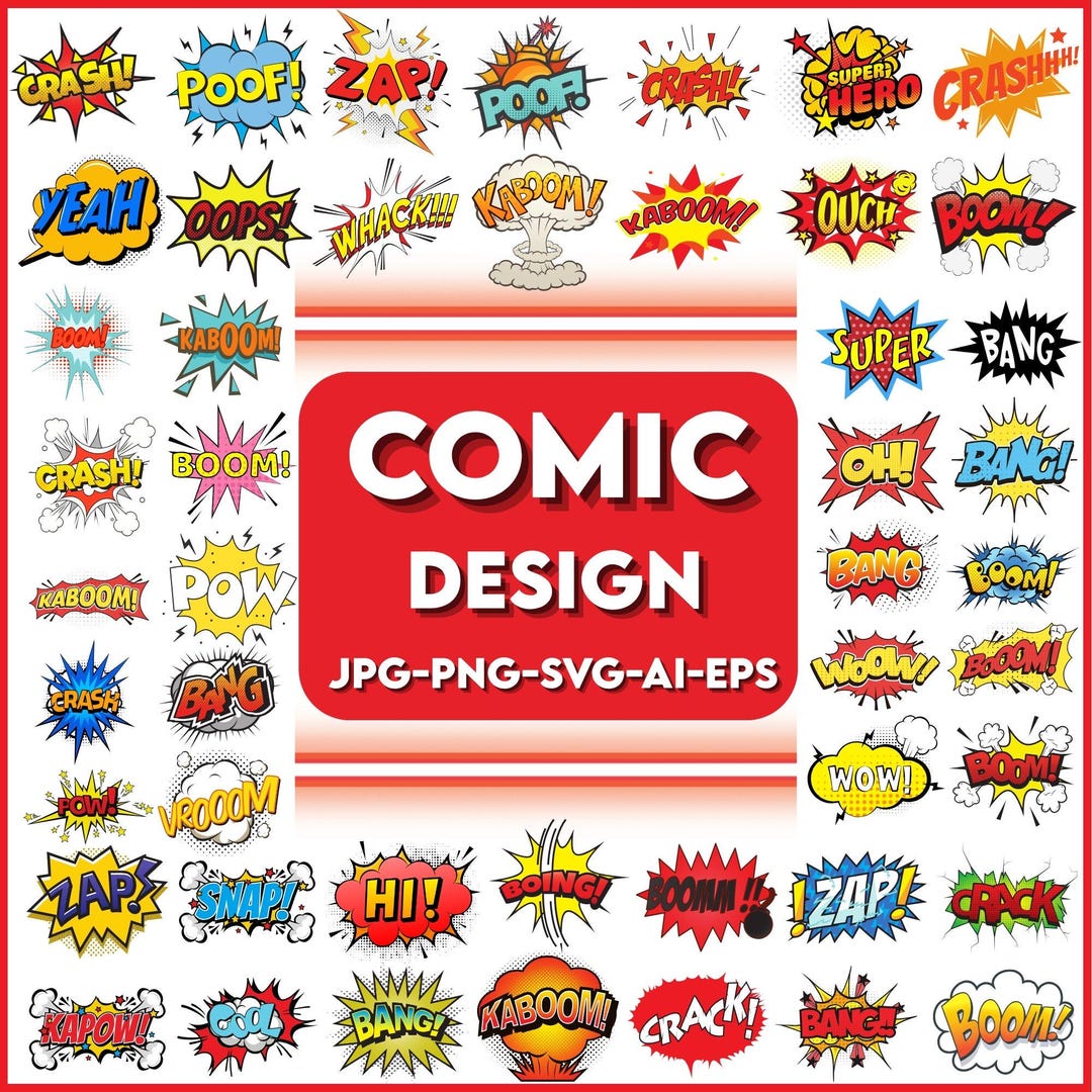 Comic Action Bubbles SVG, PNG, Clipart Bundle - Etsy