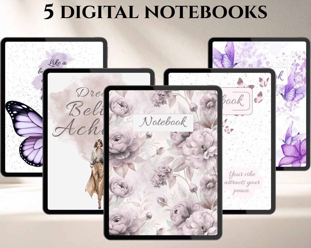 Digital Notebook Bundle • 5 Aesthetic Notebooks • Butterfly & Floral ...