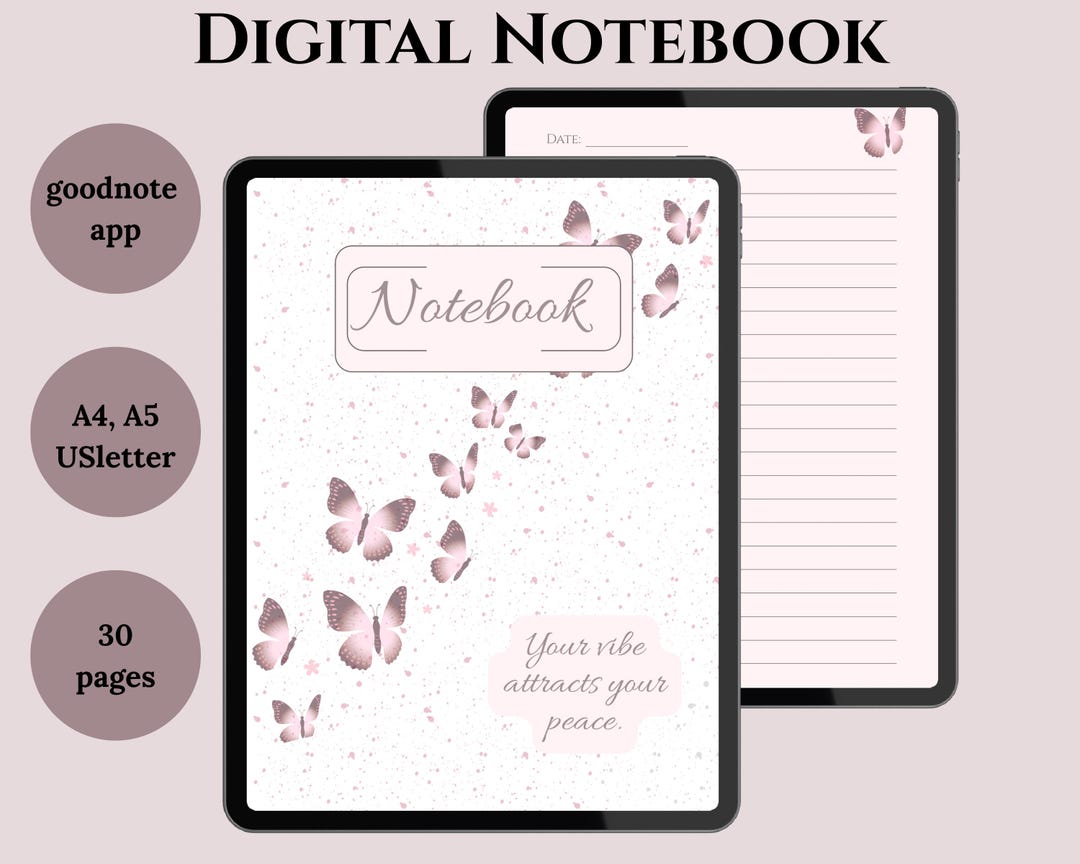 Pink Butterfly Digital Notebook – Goodnotes, Notability Compatible (PDF ...