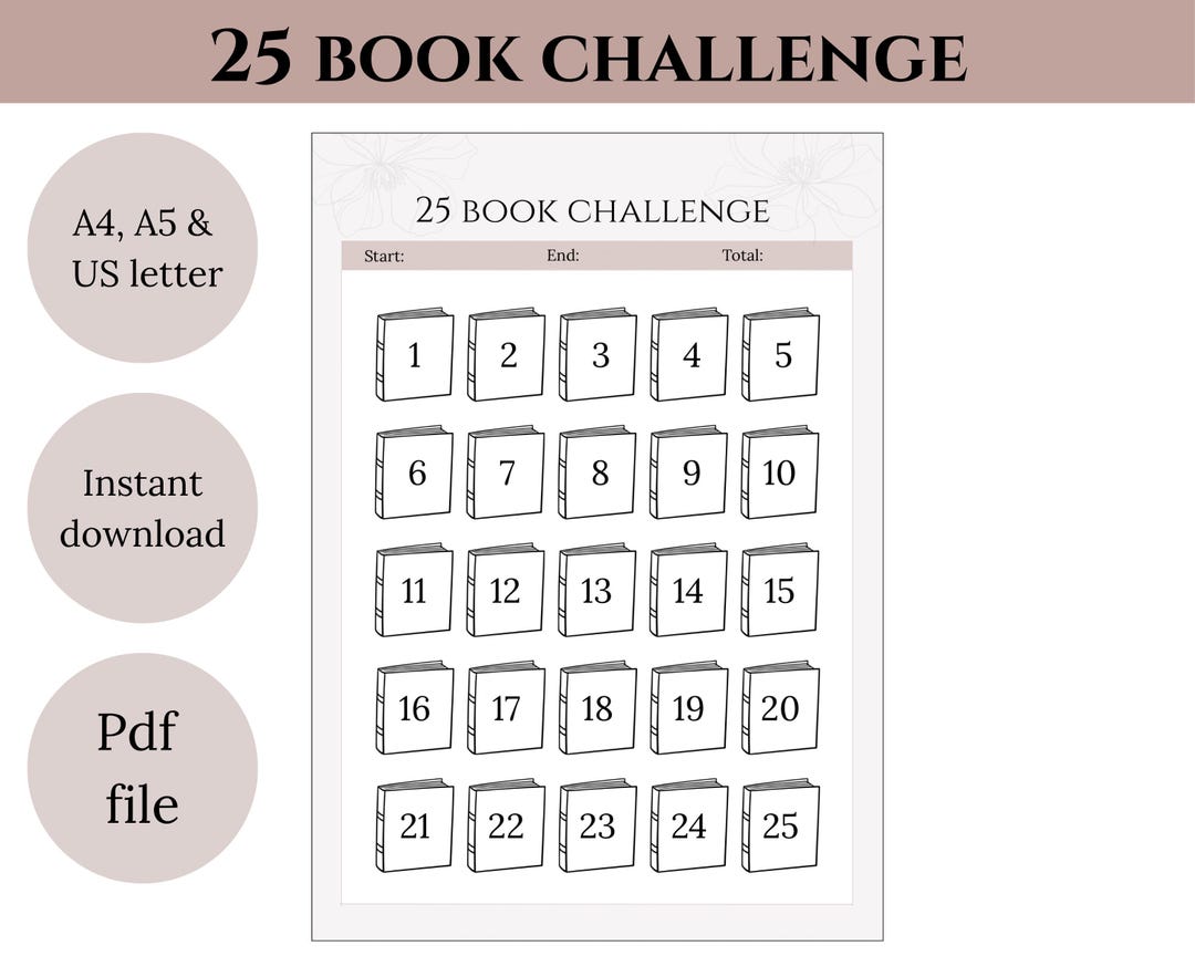 25 Book Challenge Printable, Reading Tracker (digital Download) - Etsy