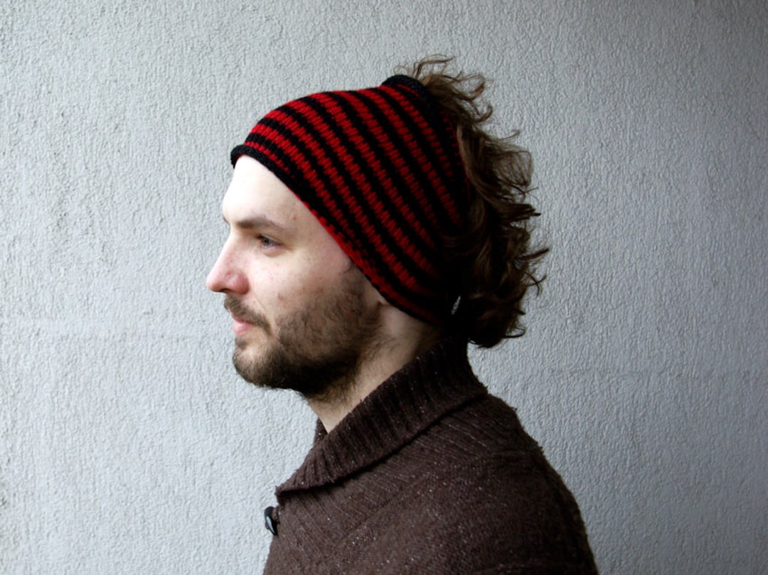 Mens Headband Striped Hair Wrap Dread Band Guys Knit Hair Wrap Mens ...