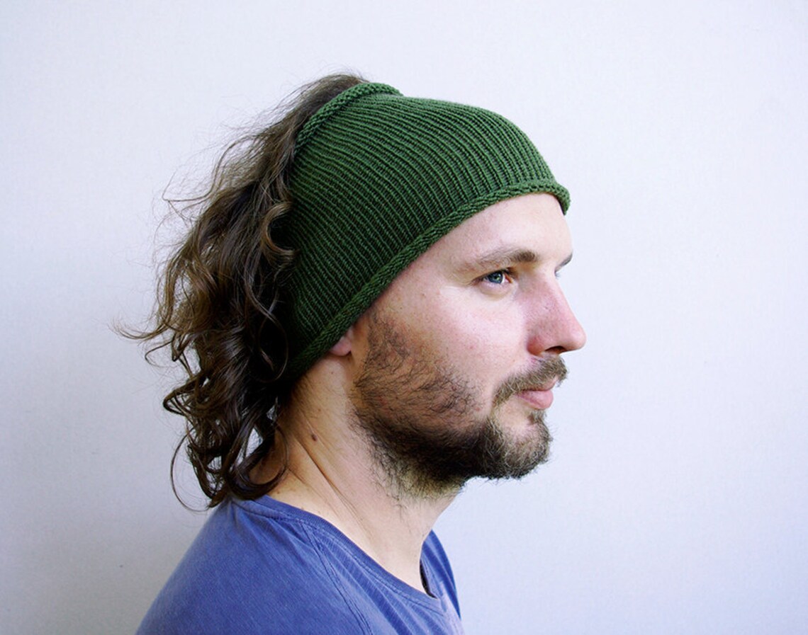 Knitted Mens Headband Guys Knit Hair Wrap Olive Green Unisex Etsy