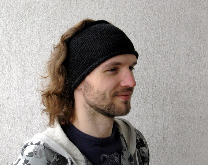 Knitted Mens Headband Guys Knit Hair Wrap Charcoal Unisex Adults Dread