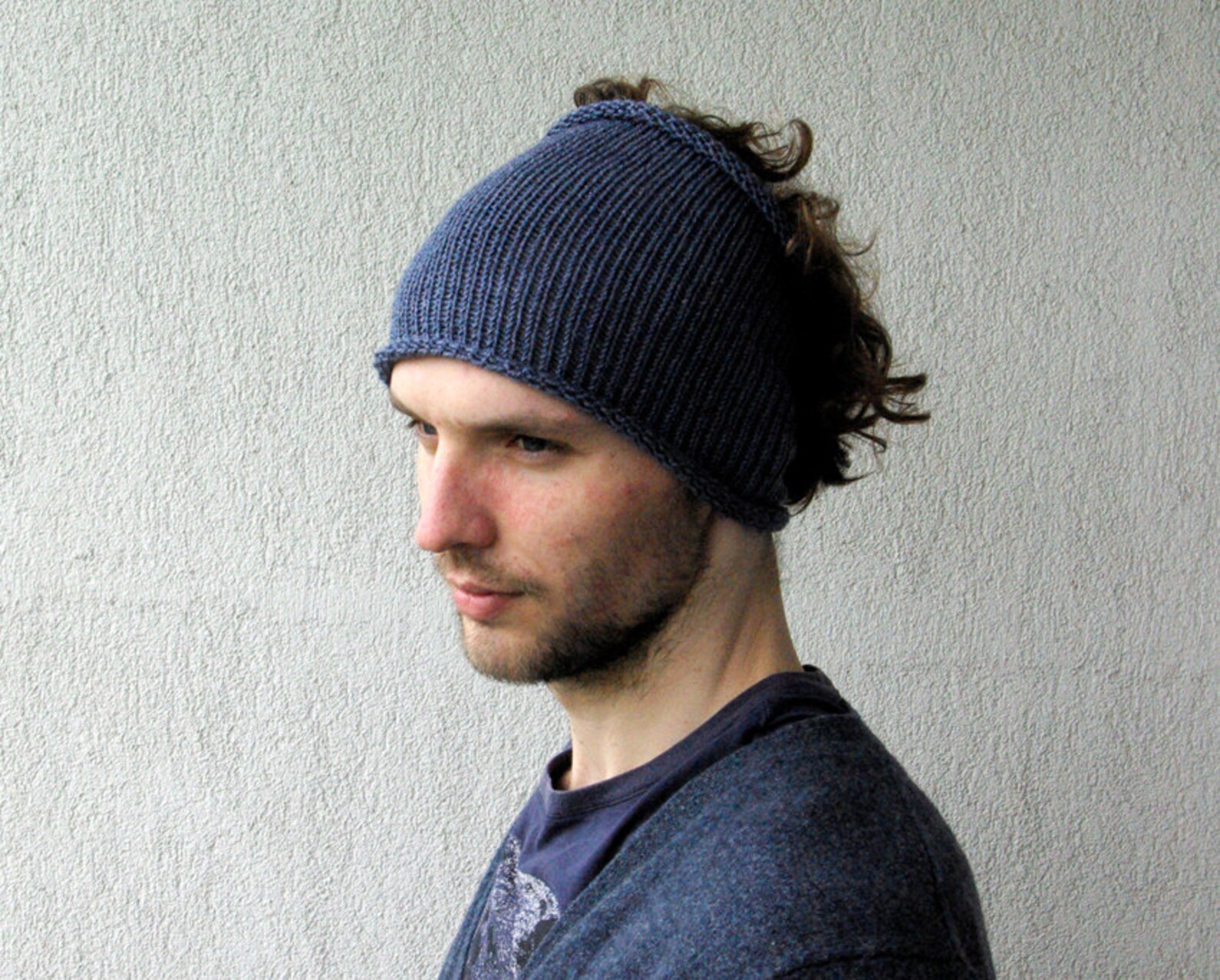 Knit Mens Headband Guys Knit Hair Wrap Dread Band Blue Gray | Etsy