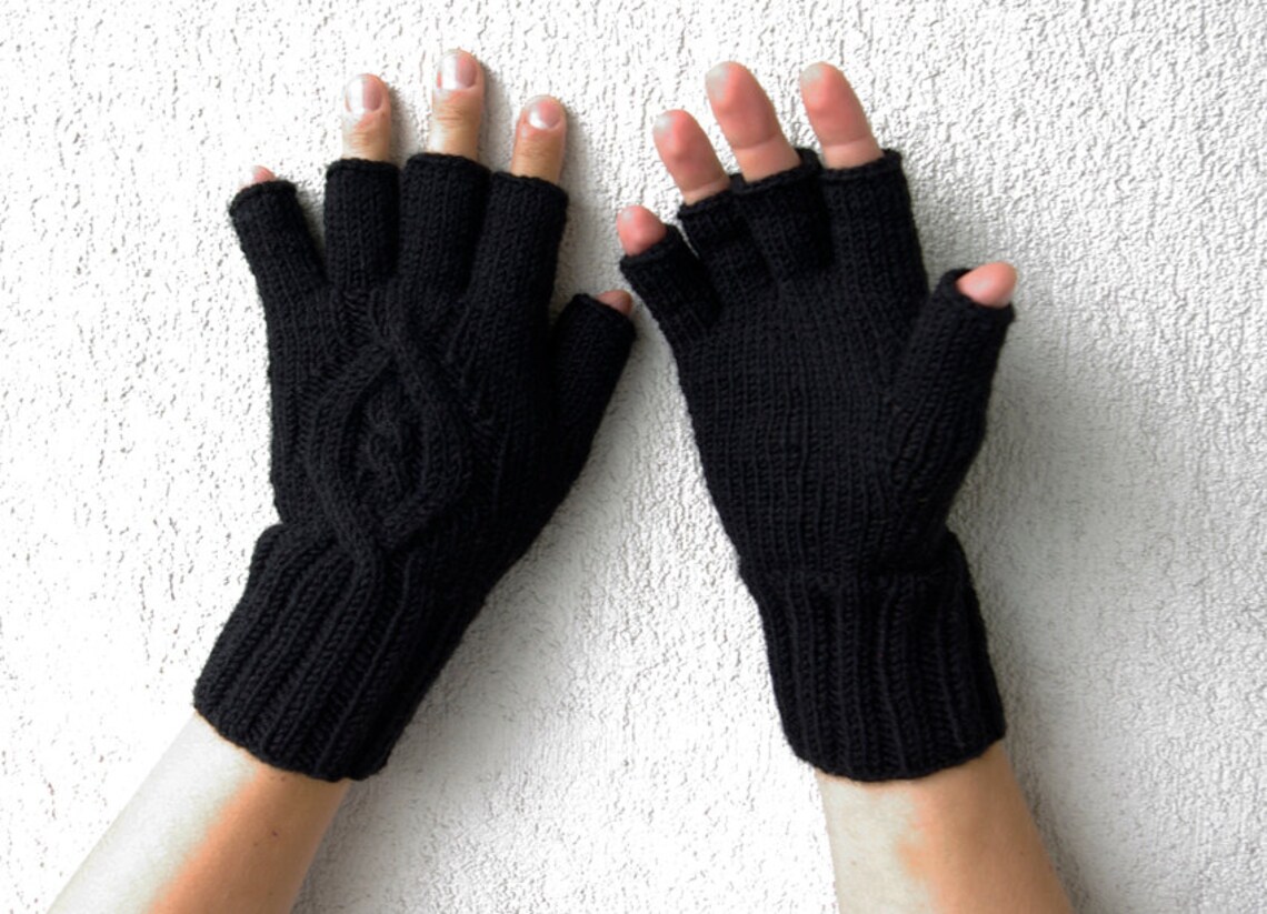 Men's Fingerless Gloves Black Fingerless Gloves Gift for | Etsy