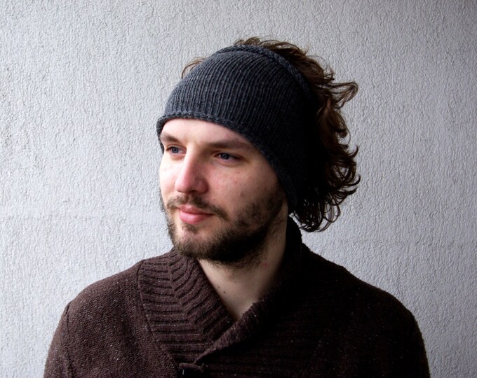 Knitted Mens Headband Guys Knit Hair Wrap Dark Grey Light Grey Unisex