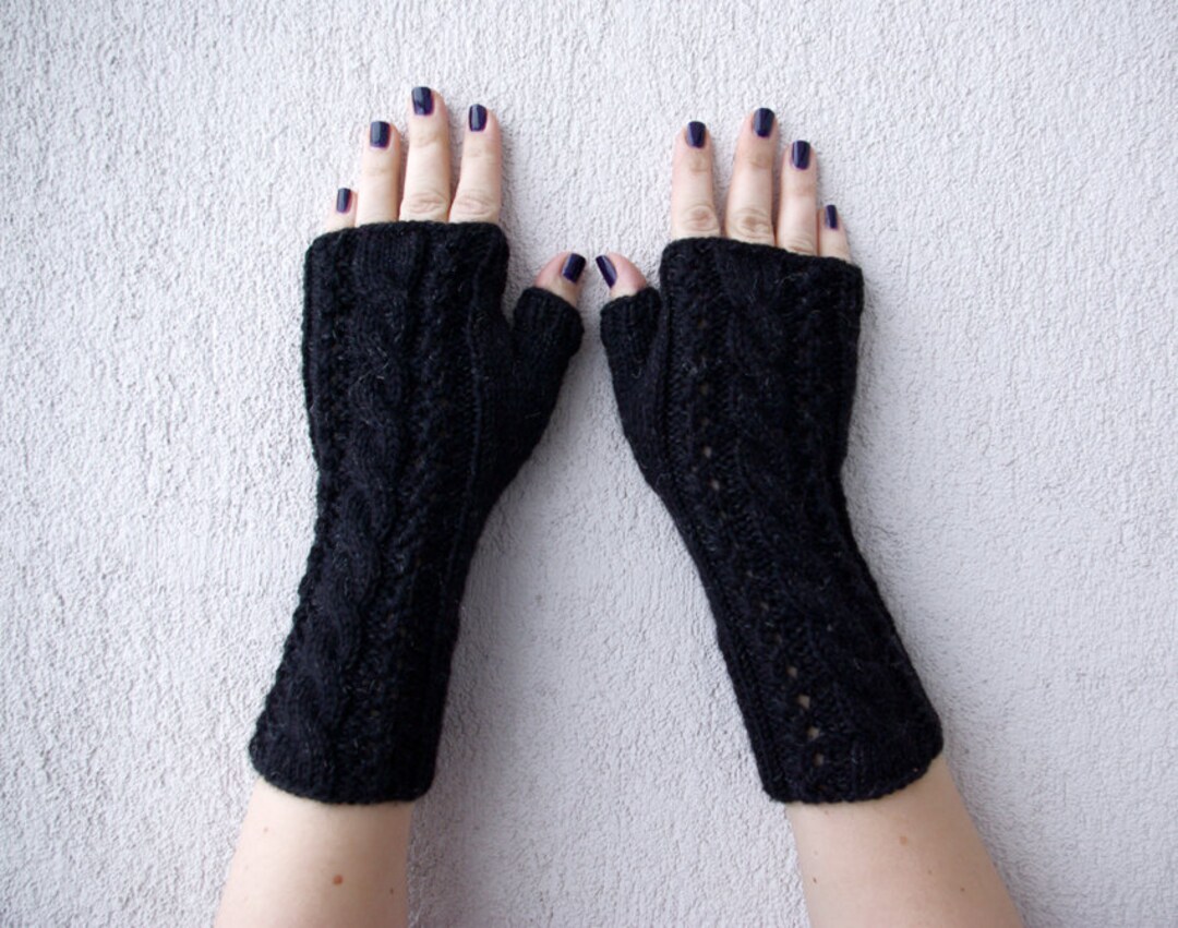 Knit Fingerless Gloves Mittens Women Fingerless Gloves Black Hand ...