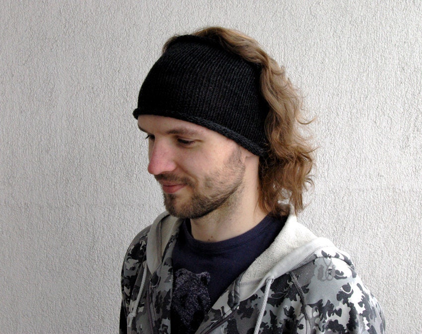 Knitted Mens Headband Guys Knit Hair Wrap Charcoal Unisex Etsy