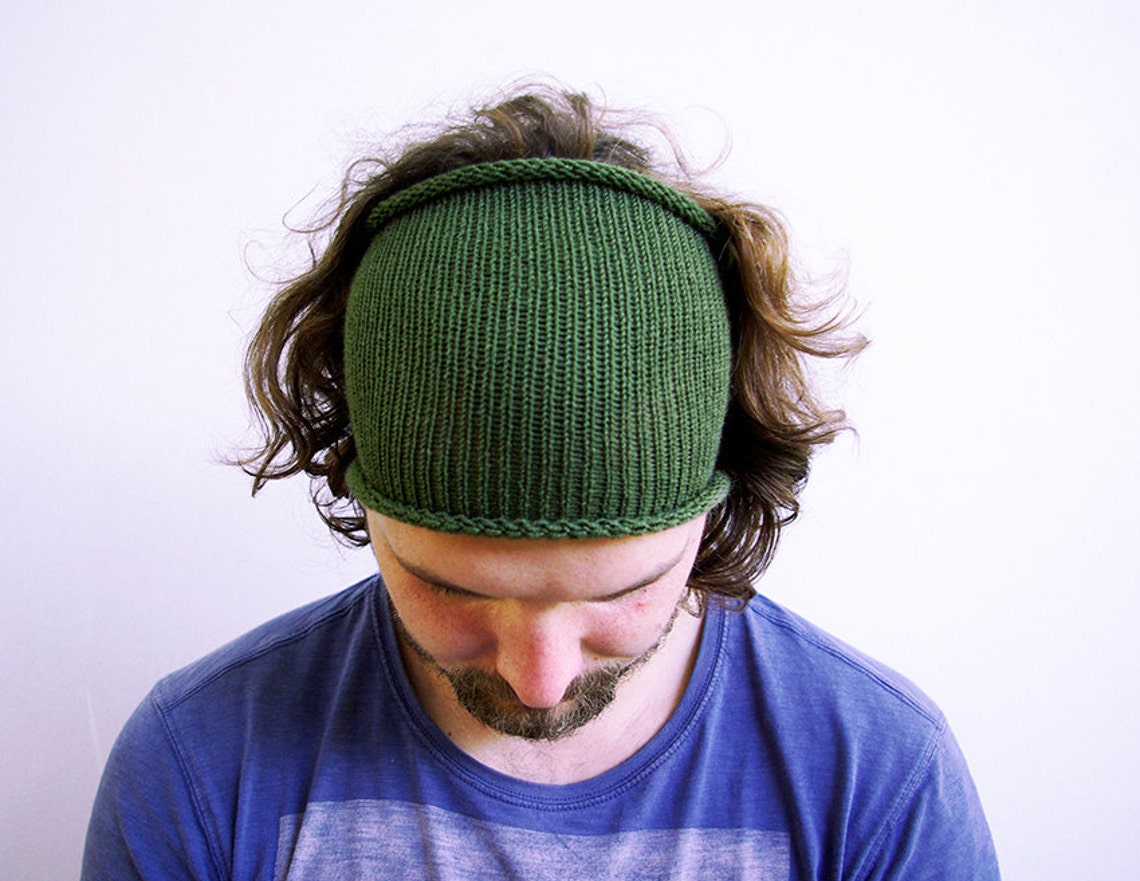 Knitted Mens Headband Guys Knit Hair Wrap Olive Green Unisex Etsy
