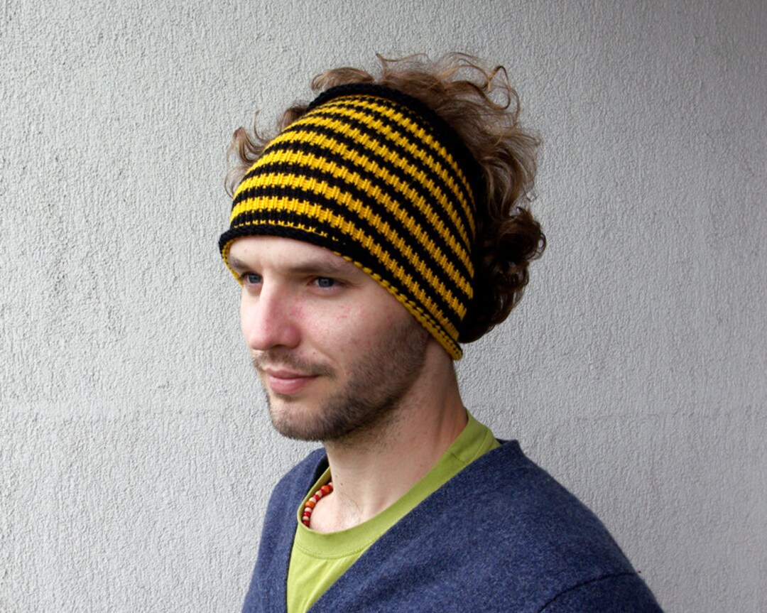 Mens Headband, Striped Hair Wrap, Dread Band, Guys Knit Hair Wrap, Mens ...