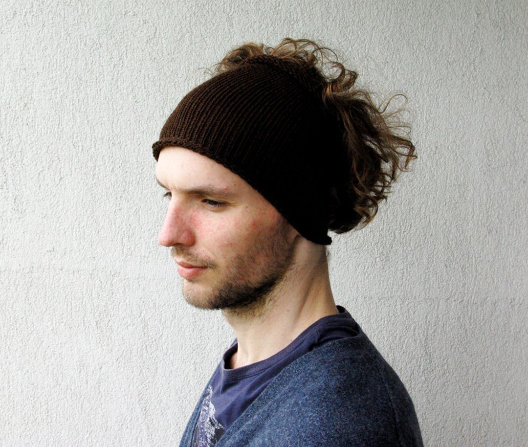 Knitted Mens Headband Guys Knit Hair Wrap Brown Guys Fall Accessory