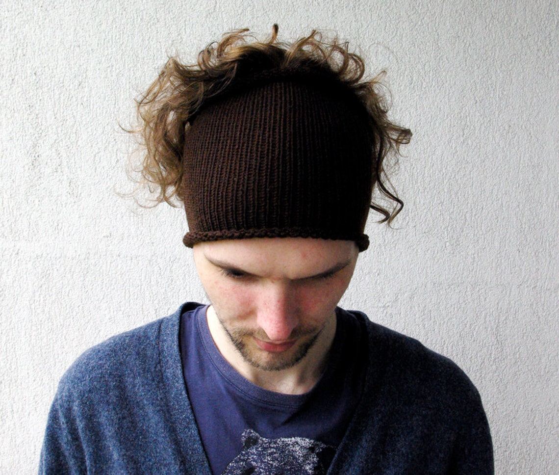 Knitted Mens Headband Guys Knit Hair Wrap Brown Guys Fall Etsy