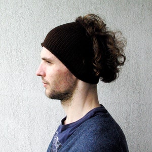Knitted Mens Headband Guys Knit Hair Wrap - Brown Guys Fall Accessory ...