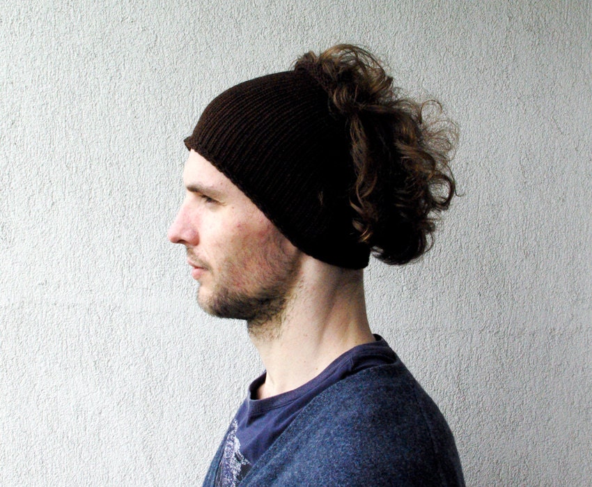 Knitted Mens Headband Guys Knit Hair Wrap Brown Guys Fall Etsy