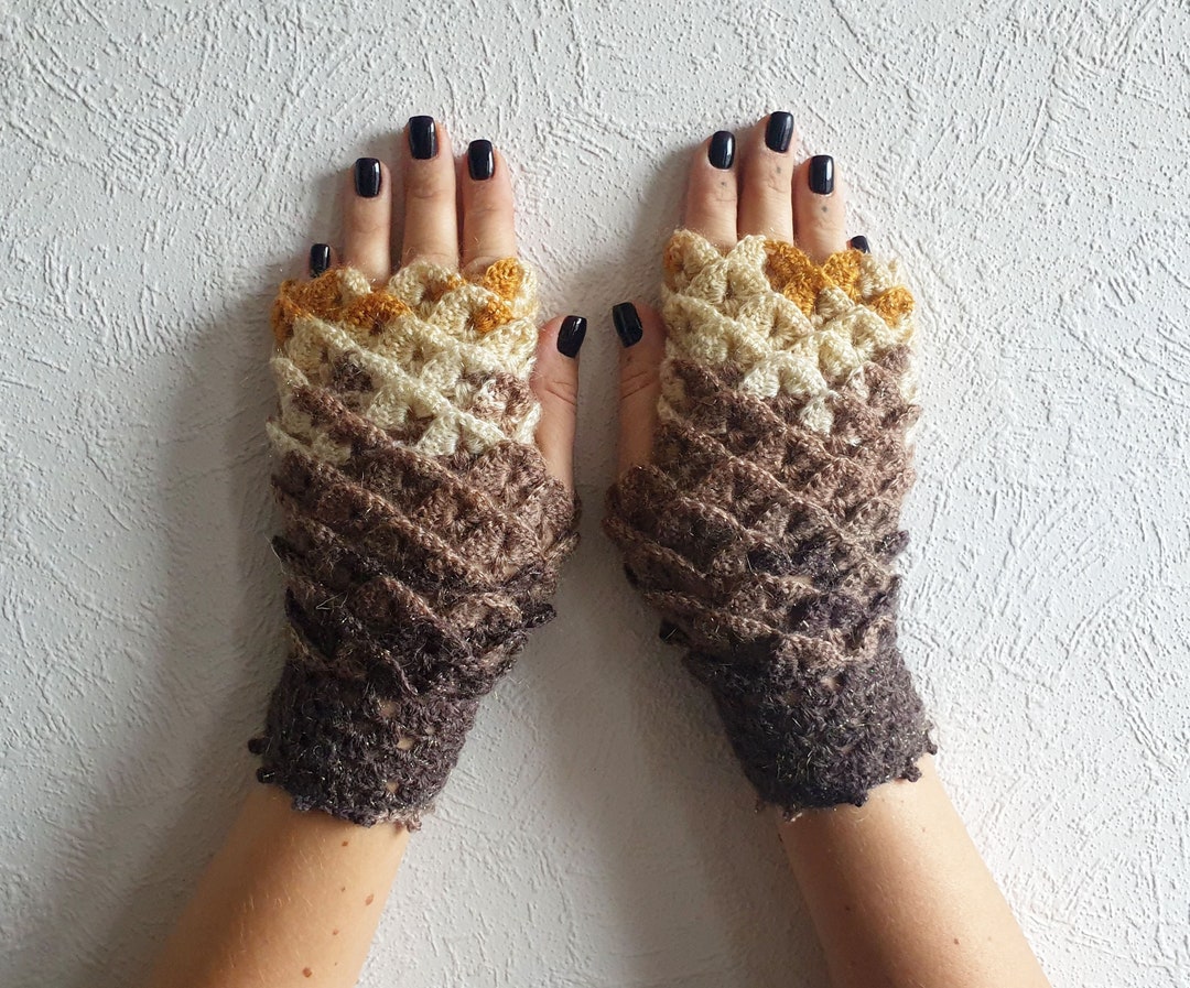 Dragon Scale Gloves Fingerless Gloves Fingerless Mittens Knit Gloves ...