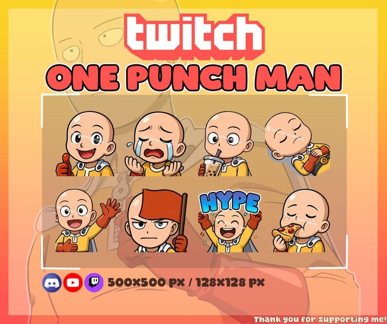 ONE PUNCH MAN / Saitama / Cute Emote Pack [8] Male Twitch Emotes / Bald ...