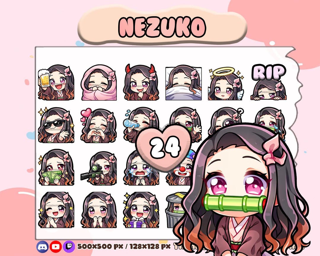 DEMON SLAYER / Nezuko / 24 CUTE Emotes / Anime Emotes / Girl Twitch ...