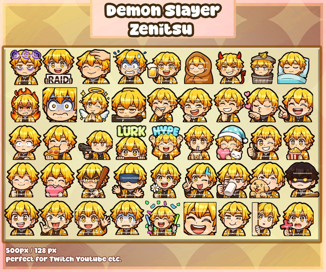 DEMON SLAYER /zenitsu / 45 Emotes / Anime Emotes/ Boytwitch Emote ...