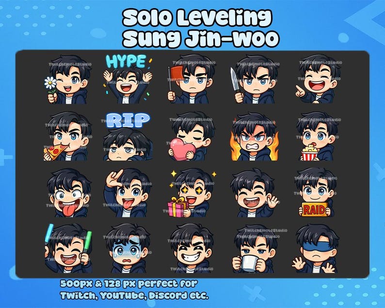 SOLO LEVELING Twitch Emotes Pack/ Pack 2 / 20 Emotes / Sung Jin Woo ...