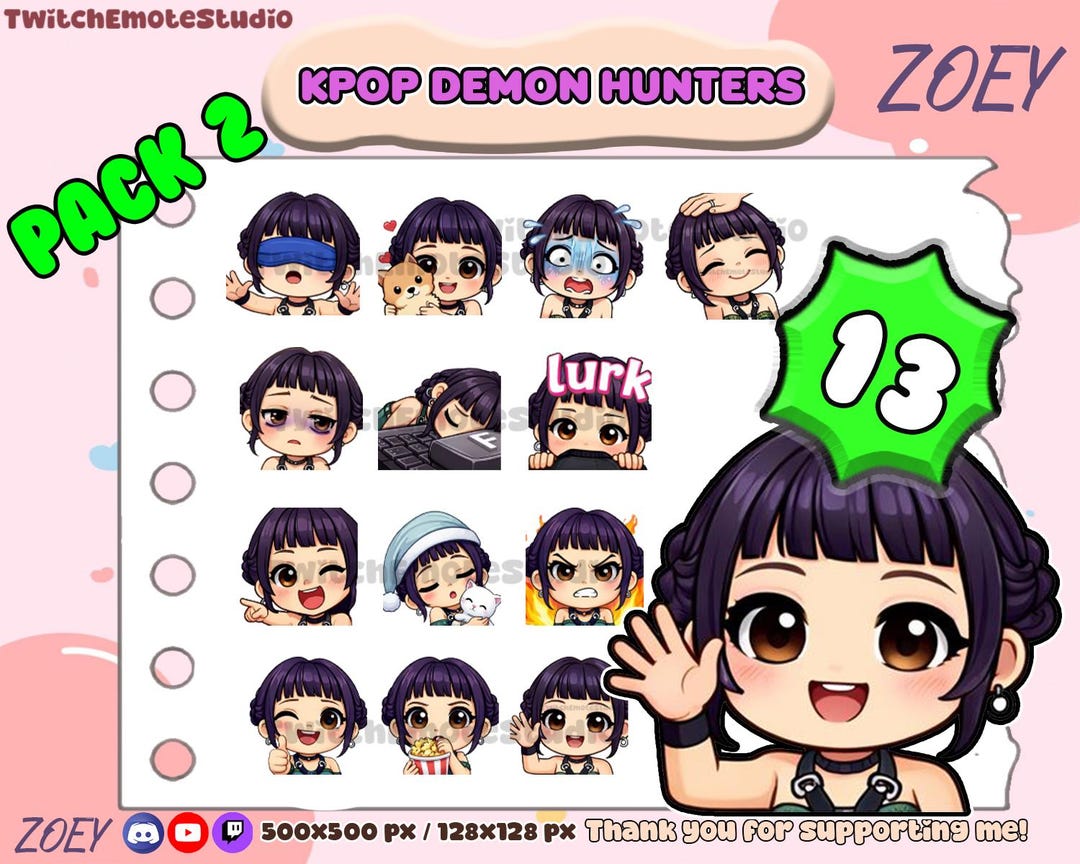 ZOEY Kpop Demon Hunter - [PACK 2] Twitch Emotes Pack 13 Emotes | Cute ...