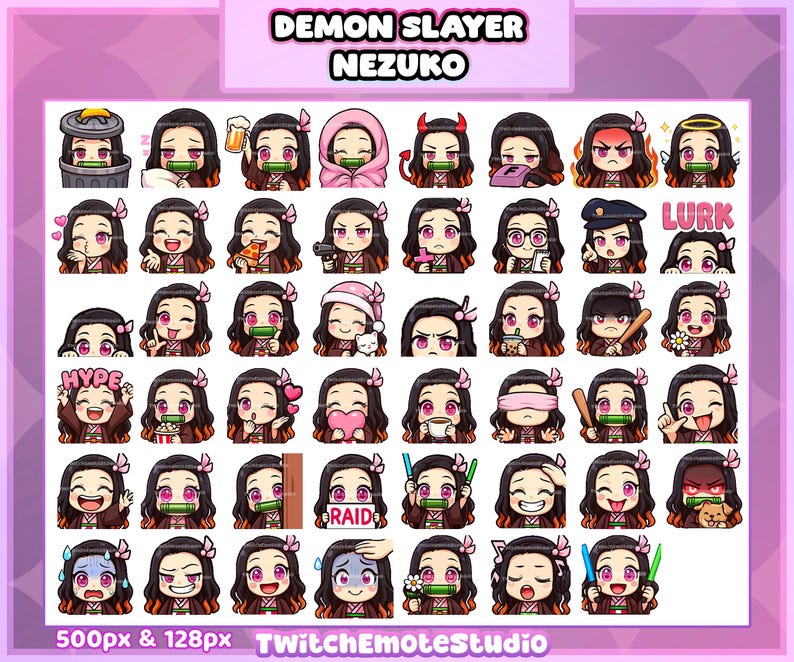 DEMON SLAYER / Nezuko / 47 CUTE Emotes / Anime Emotes / Girl Twitch ...