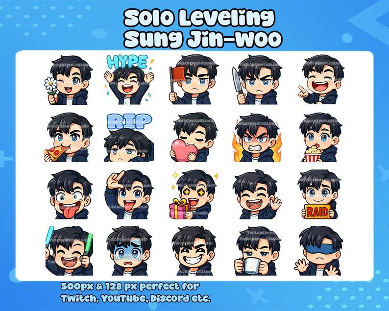 SOLO LEVELING Twitch Emotes Pack/ Pack 2 / 20 Emotes / Sung Jin Woo ...